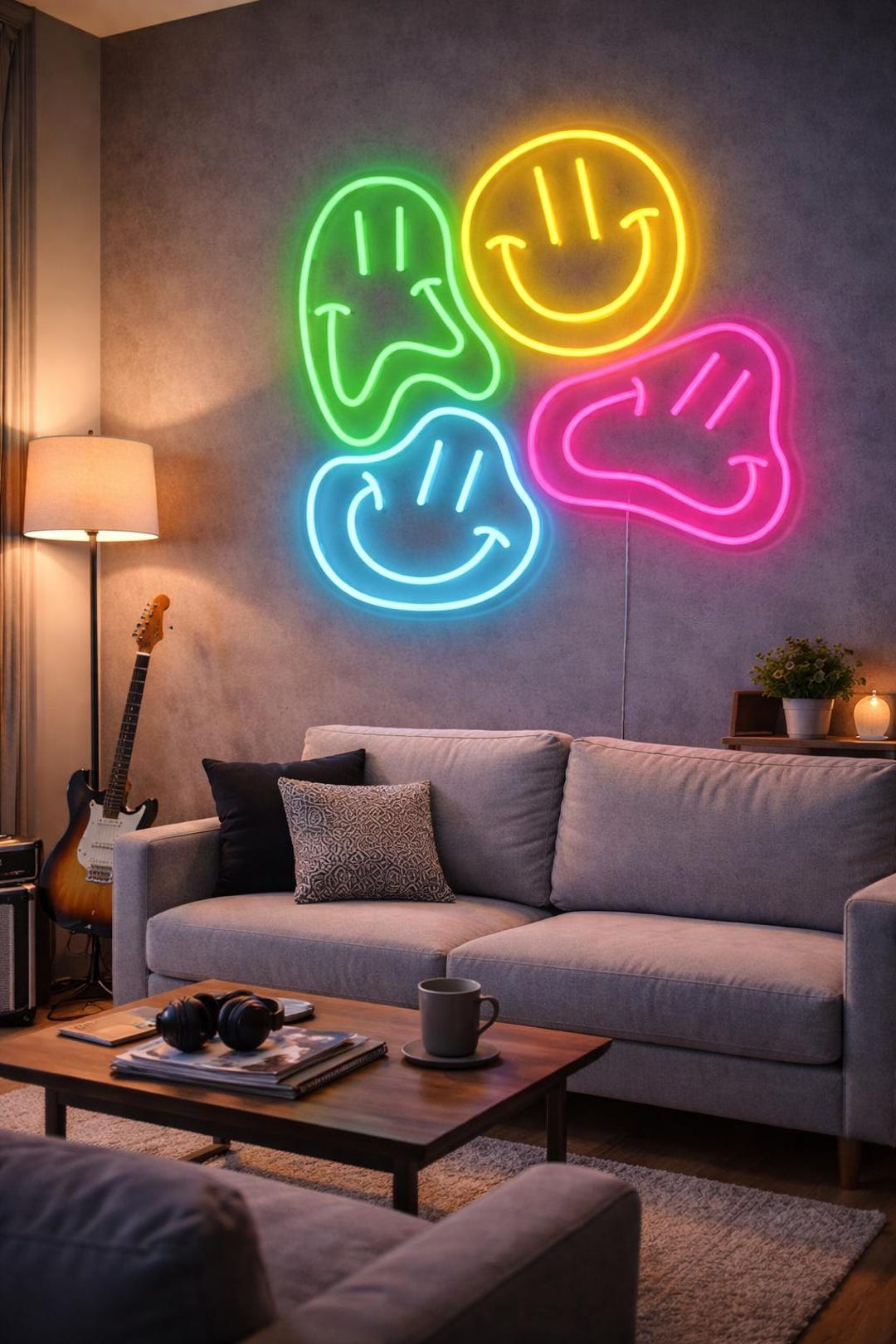Smiley Faces Neon Sign – Handmade Modern Neon Wall Art for Creative ...