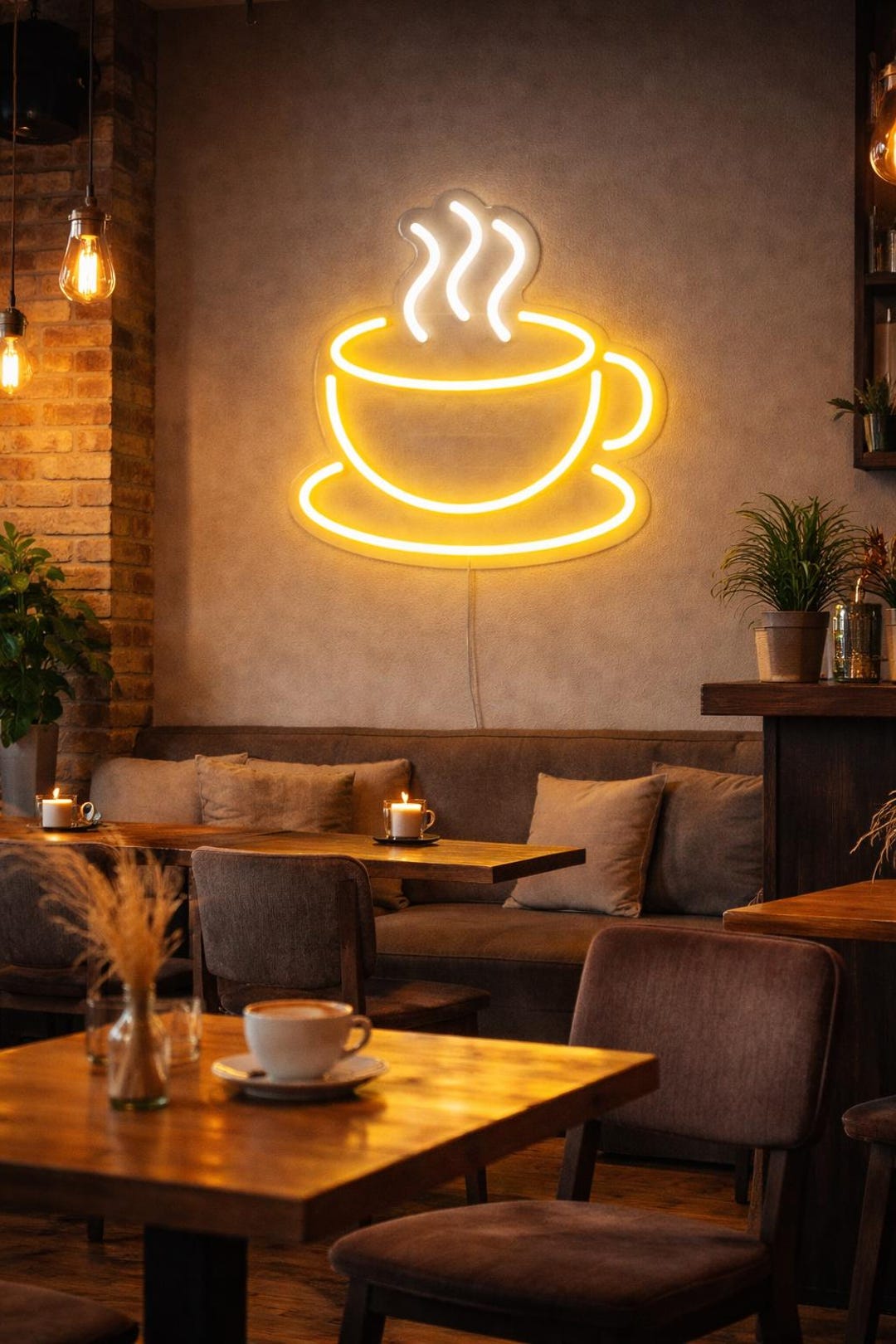 Neon Coffee Cup Sign – Handmade LED Neon for Coffee Shop, Café Wall ...
