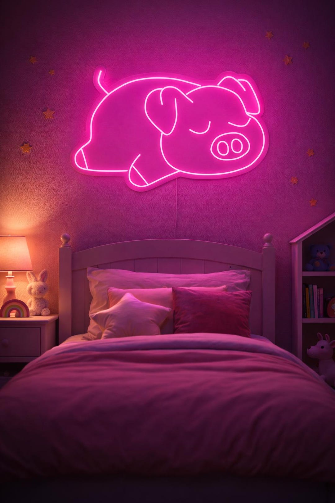 Pig Neon Sign Animal Wall Light Playful Neon Art for Kids Room, Nursery ...