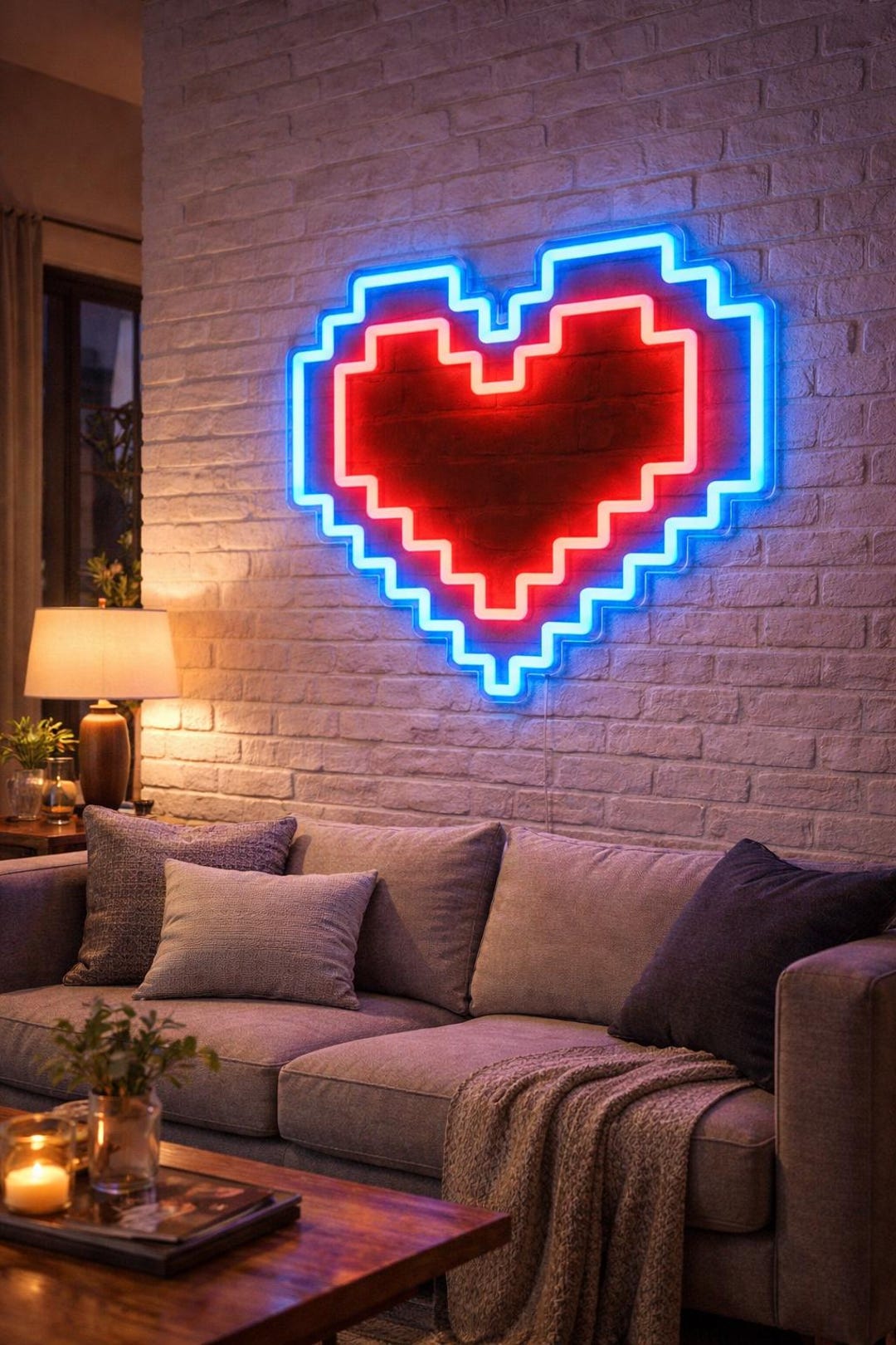 Pixel Heart Neon Sign – 8 Bit LED Neon Heart Light for Gaming Room ...