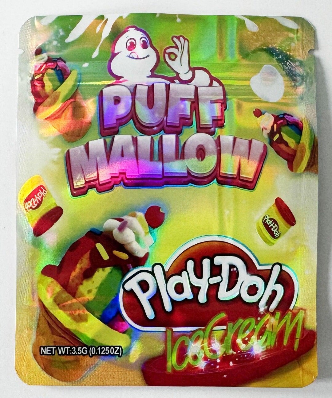 Puff Mallow Play-doh Ice Cream Mylar Bags | 50-pack 3.5g Holographic ...