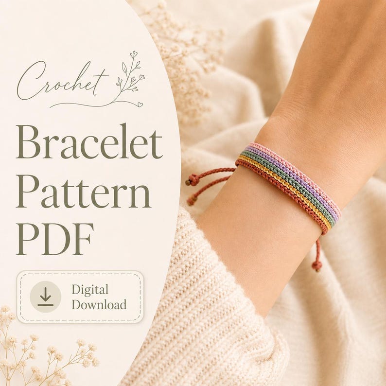 Crochet Bracelet Pattern PDF, Rainbow Friendship Bracelet Tutorial ...