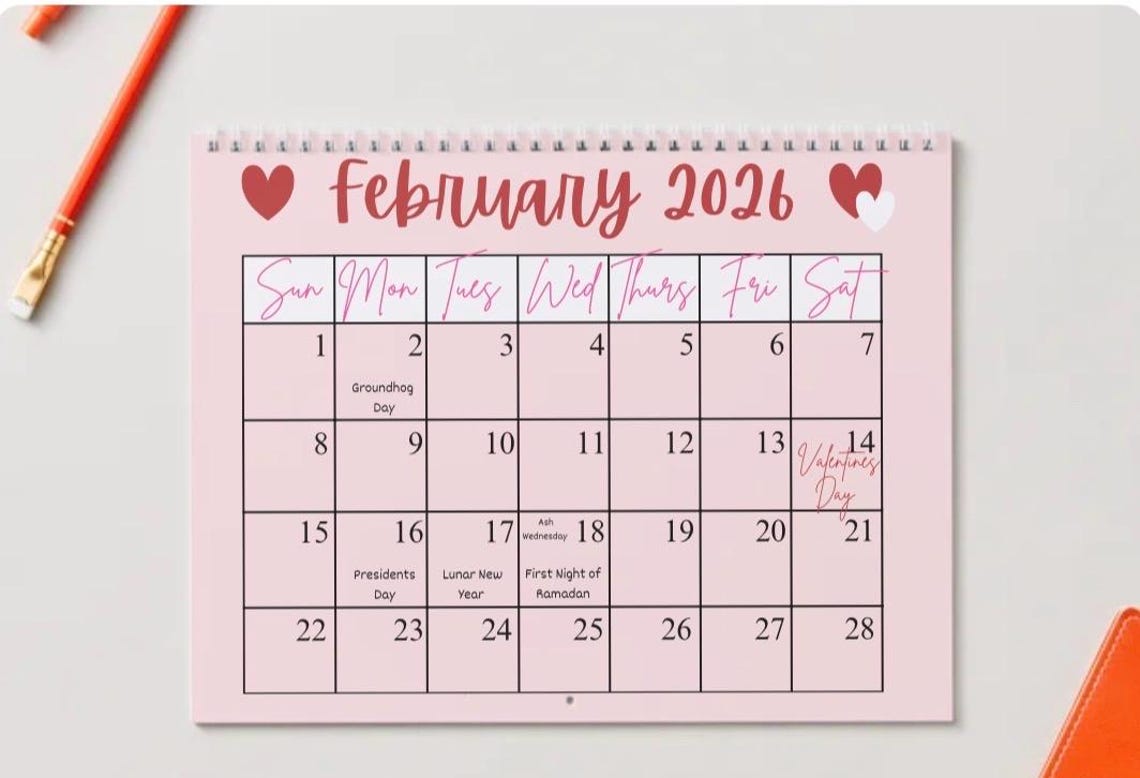 February 2026 Calendar Printable | Pink Valentine Aesthetic | Editable ...