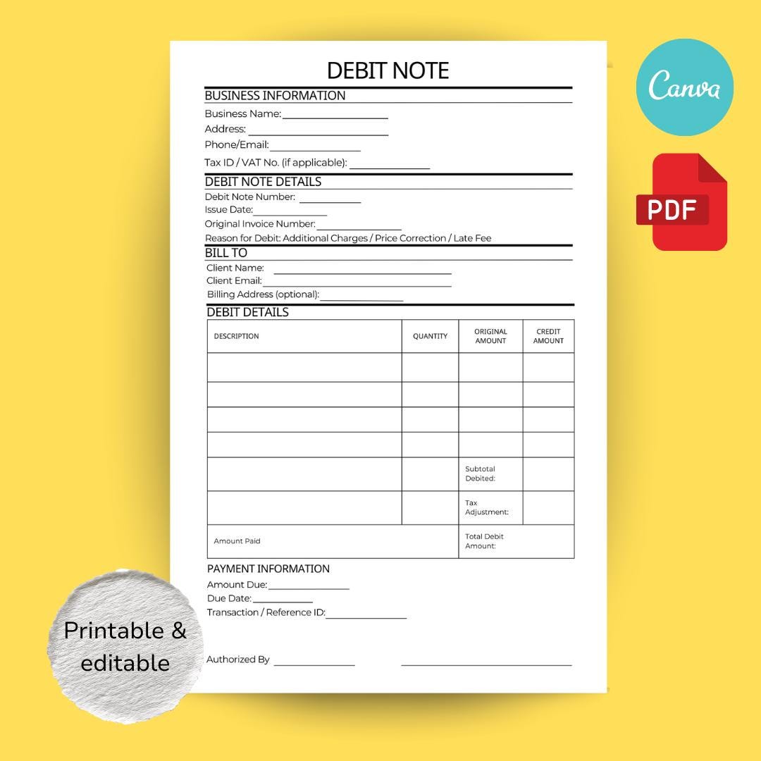 Printable Debit Note - Etsy Canada