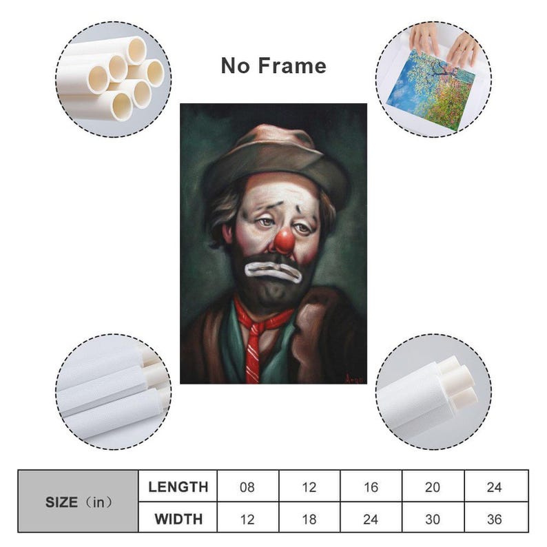Emmett Kelly Hobo Clown Portrait Canvas Art Print, Sad Face Wall Decor ...