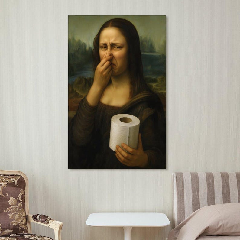 Mona Lisa salle de bain Mona Lisa tenant son nez peinture sur toile ...