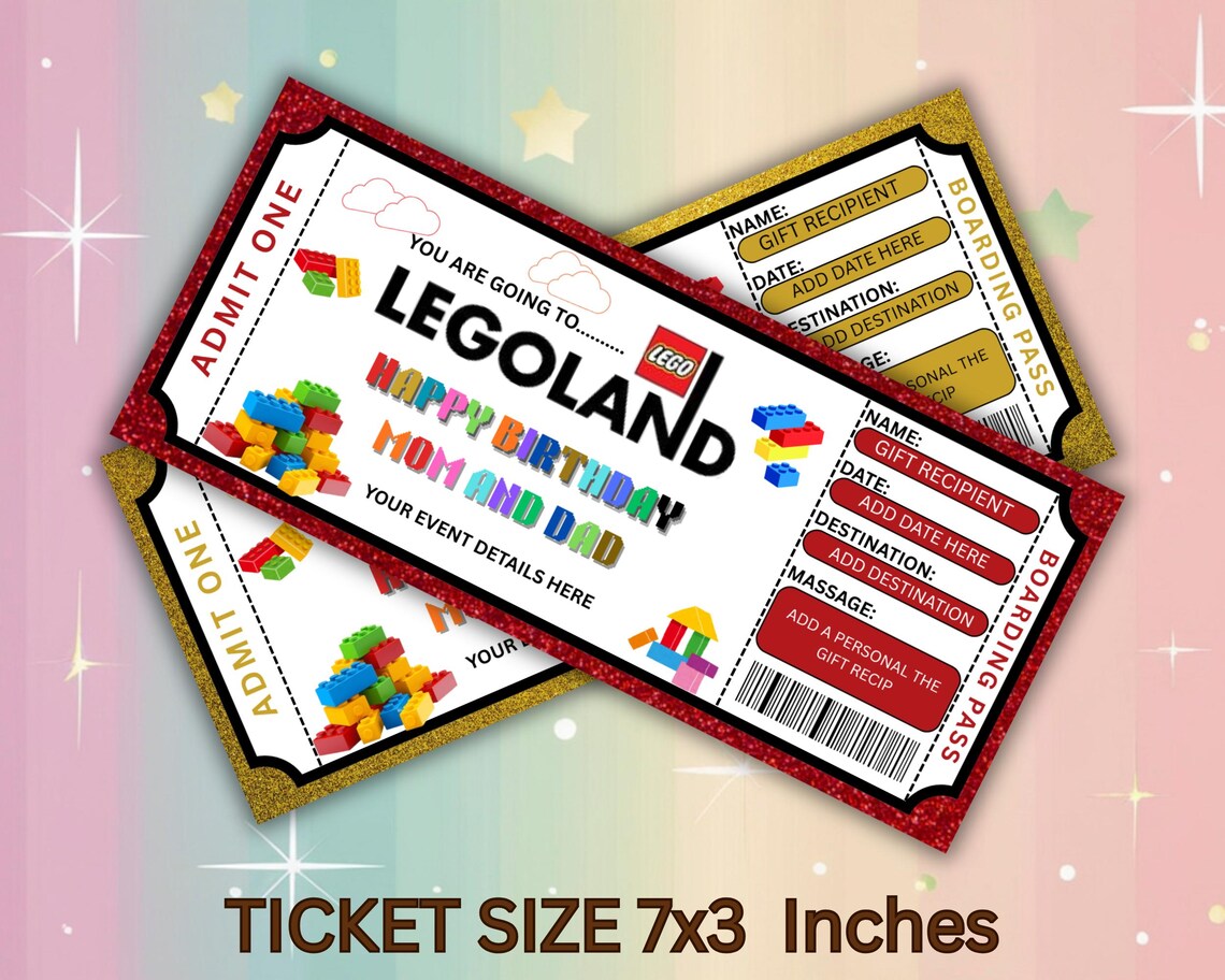 Legoland Surprise Ticket | Printable Theme Park Vacation Gift (7x3 ...