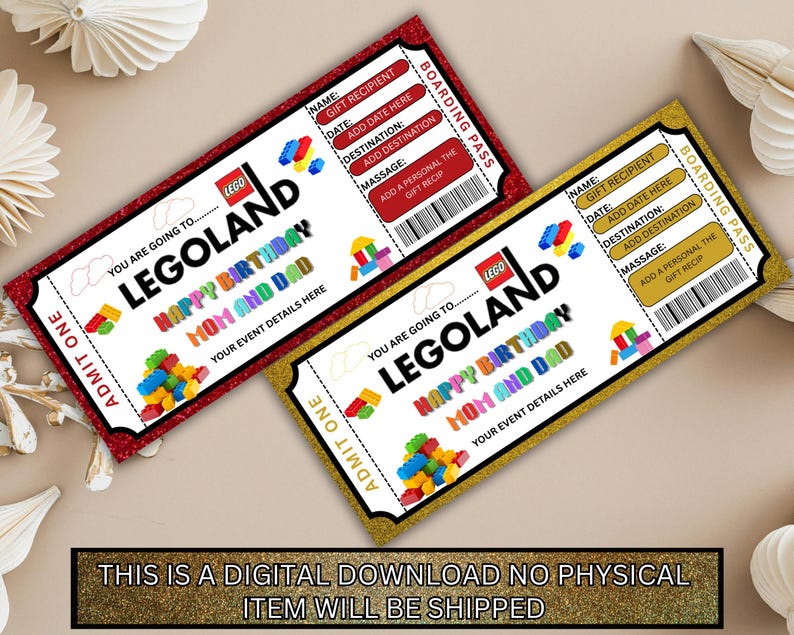 Legoland Surprise Ticket | Printable Theme Park Vacation Gift (7x3 ...