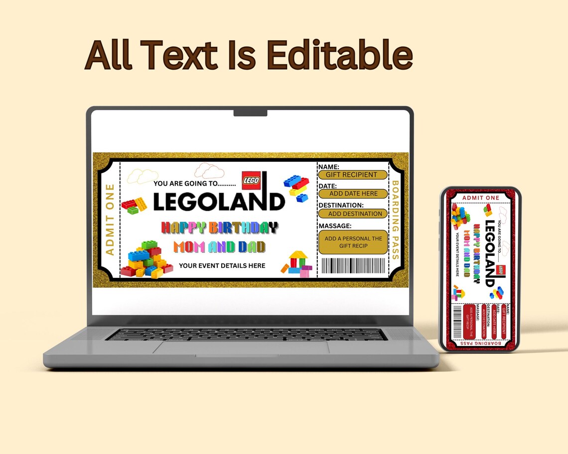 Legoland Surprise Ticket | Printable Theme Park Vacation Gift (7x3 ...