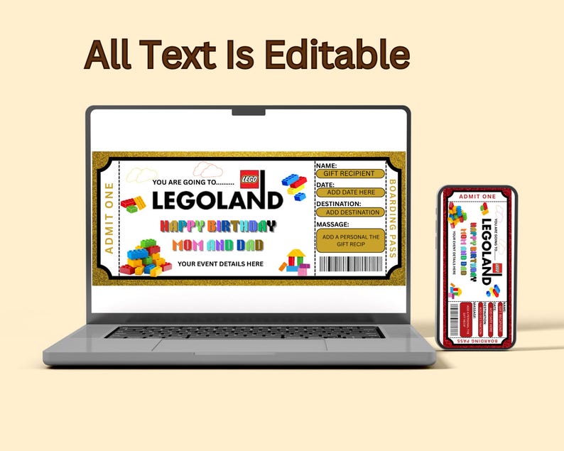 Legoland Surprise Ticket | Printable Theme Park Vacation Gift (7x3 ...