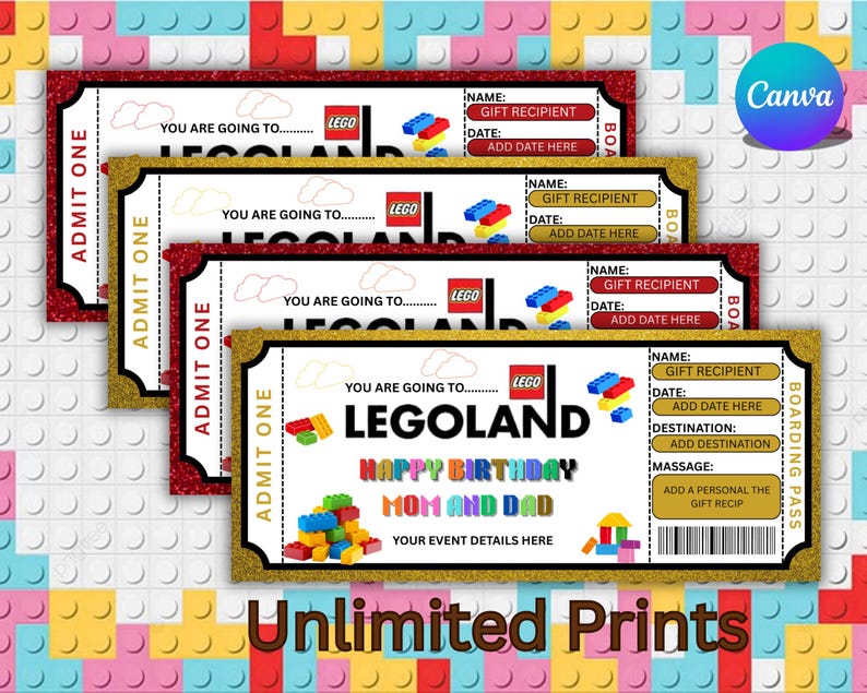 Legoland Surprise Ticket | Printable Theme Park Vacation Gift (7x3 ...