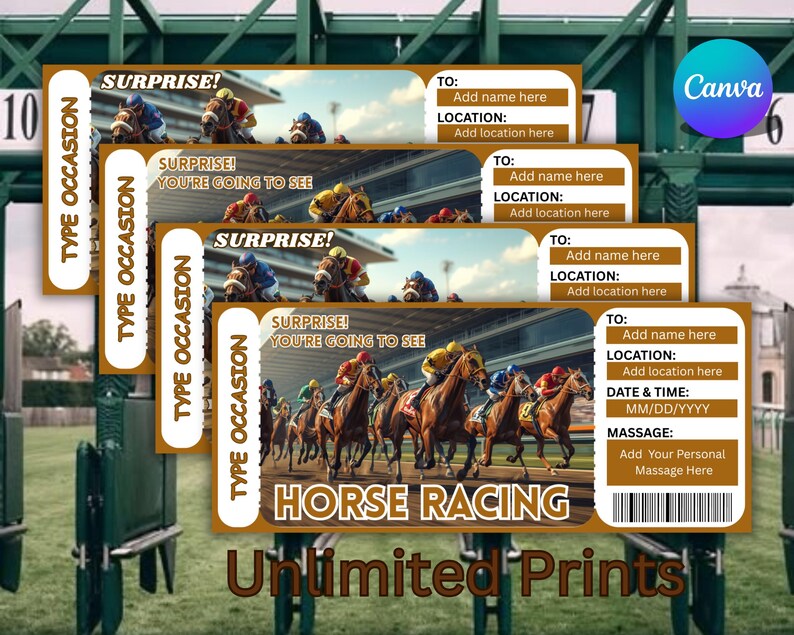 Editable Horse Racing Ticket Template, Surprise Gift (digital Download ...