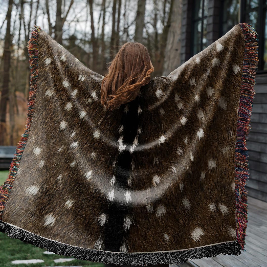 Deer Skin Pattern Woven Blanket - Rustic Cabin Decor Throw - Cozy Fawn ...