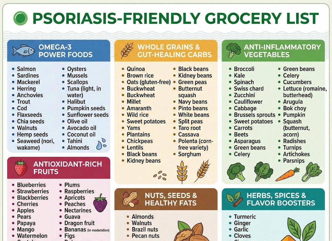 Psoriasis Diet Food List Printable | Skin-friendly Grocery Guide | Anti ...
