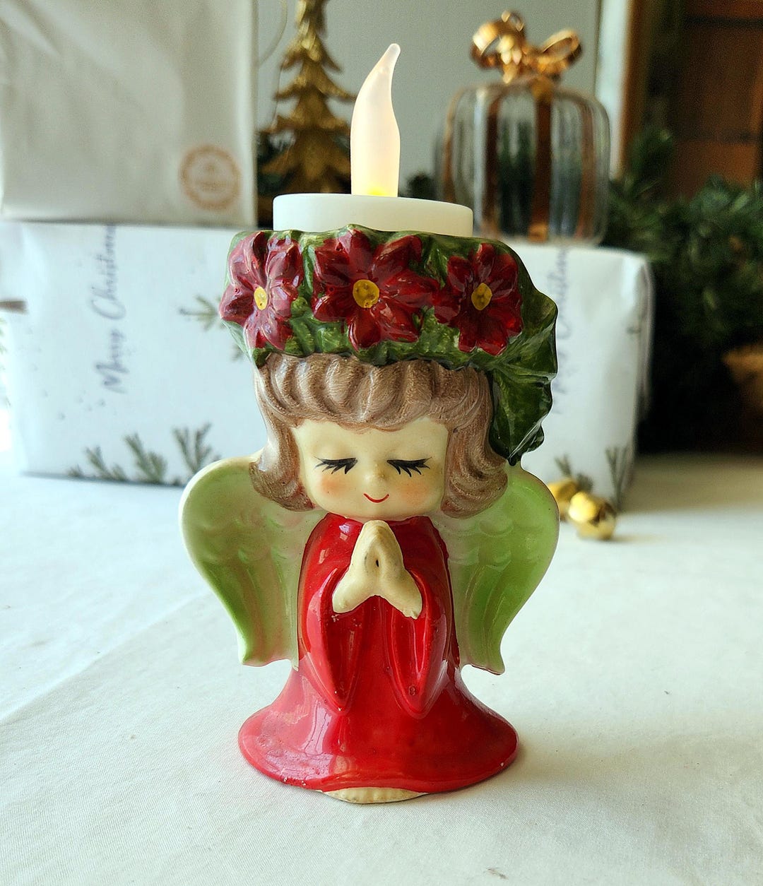 Vintage Lefton Angel Figurine Christmas Votive Candle Holder for Angel ...