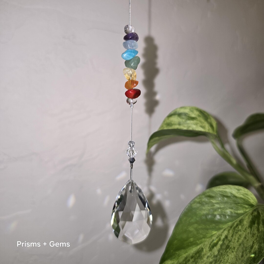 Tear Drop Prism With Floating Chakra Gemstones, Sun Catcher - Etsy