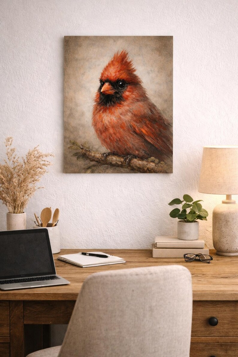 Vintage Cardinal Bird Oil Painting, Little Lovebird Nursery Print ...