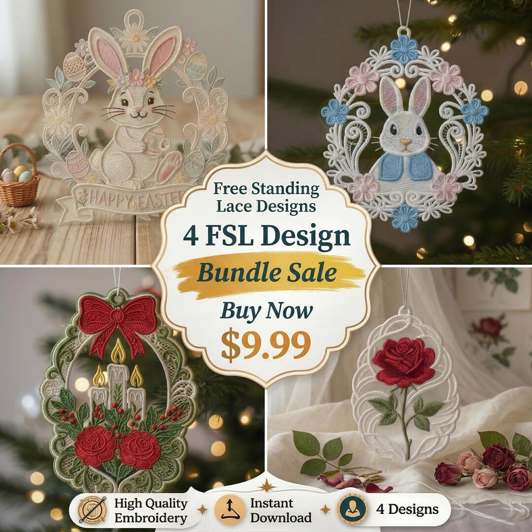 4 FSL Embroidery Design Bundle – Free Standing Lace Collection ...