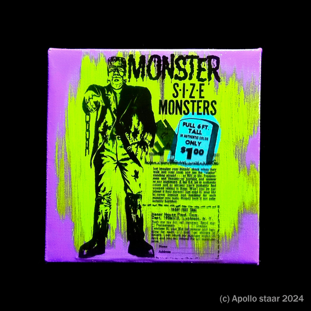 MONSTER SIZE Monsters! Cool Mini Pop Art Painting! Inspired by 1970s ...