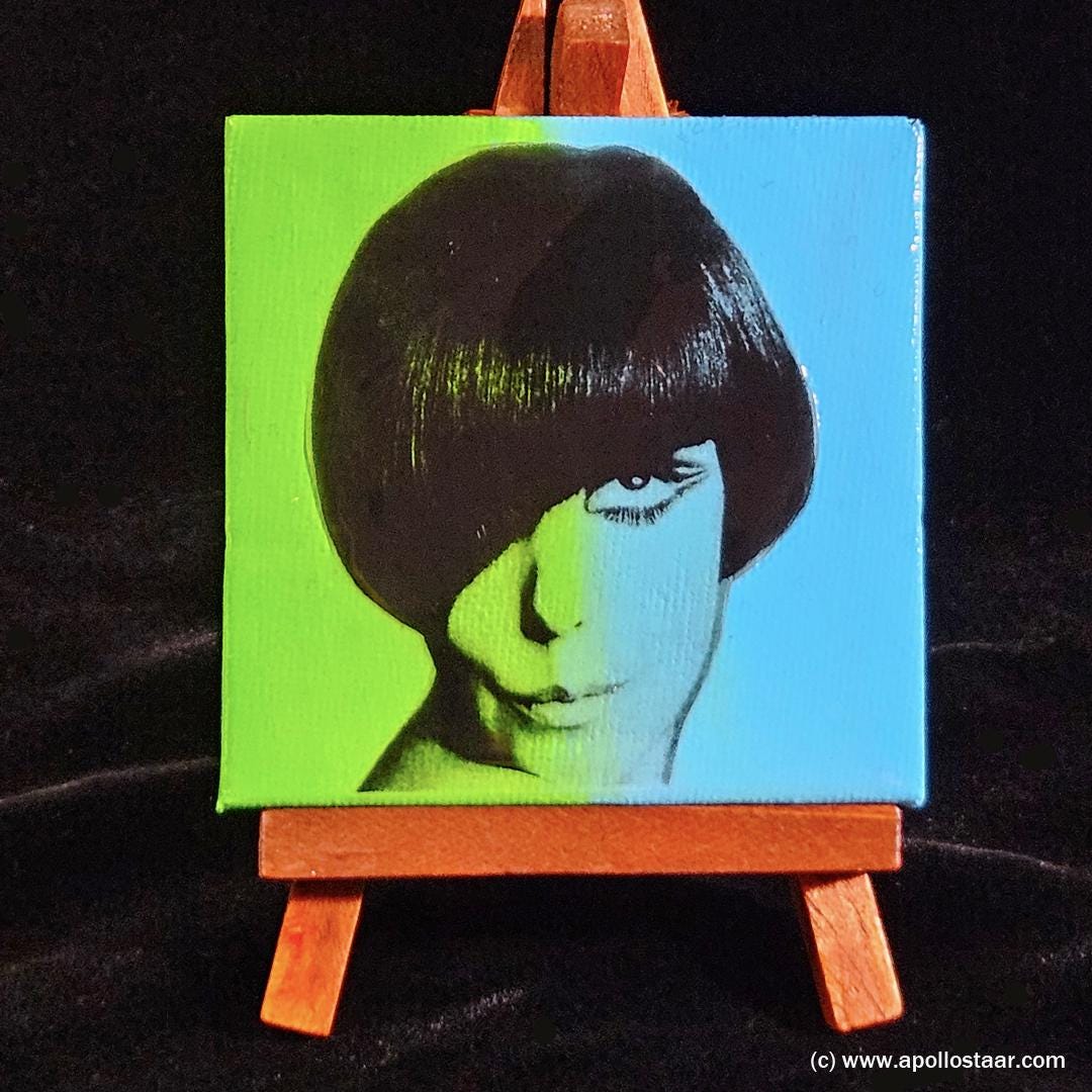 MINI 3"x3" POP ART Painting of 1960s Fashion Model Legend Peggy Moffit ...