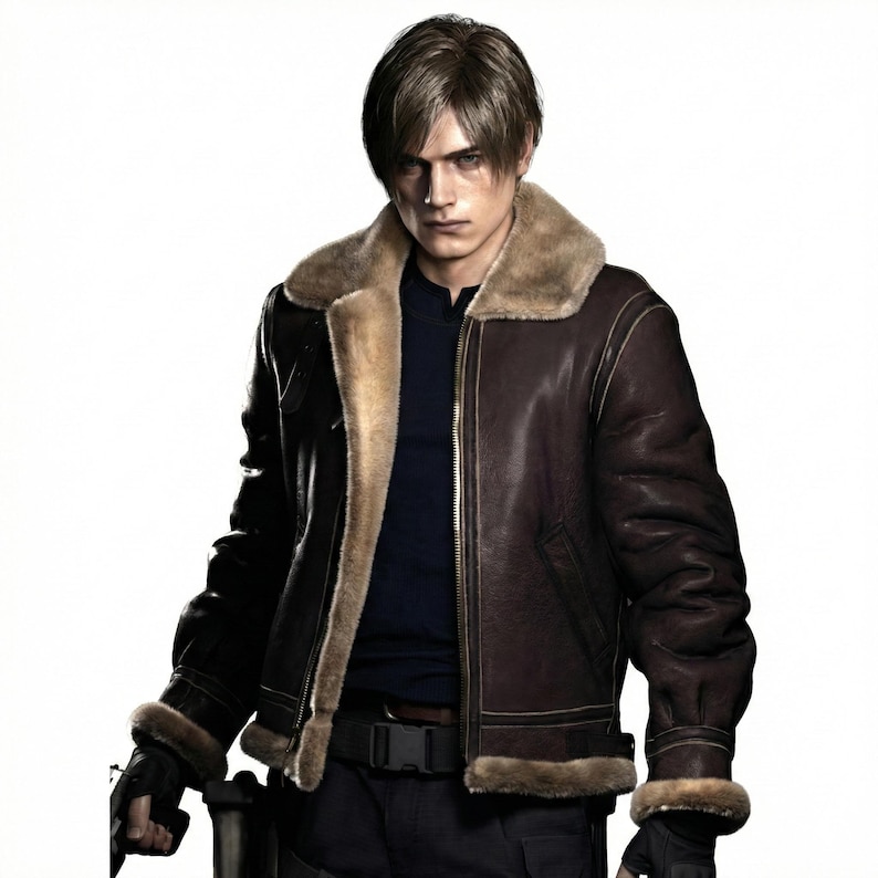Leon S Kennedy Shearling Jacket, Resident Evil 4 Brown B3 Leather ...