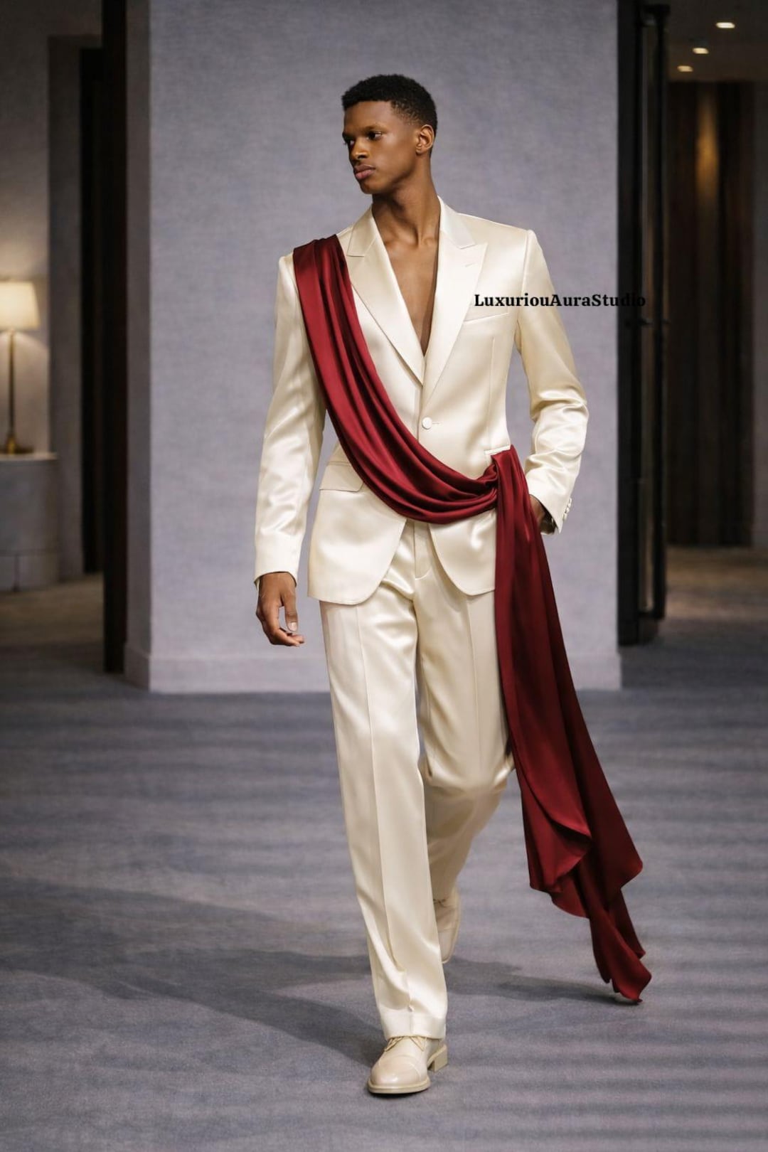 Men’s Custom Suit With Draped Fabric – 2 Piece Tailored Suit Set ...