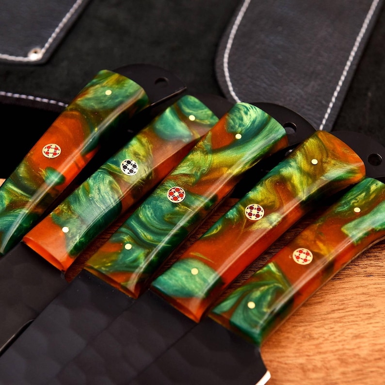 Hand-forged Portal Code Greenish Chef Knife Set – 5 Pc, Professional ...