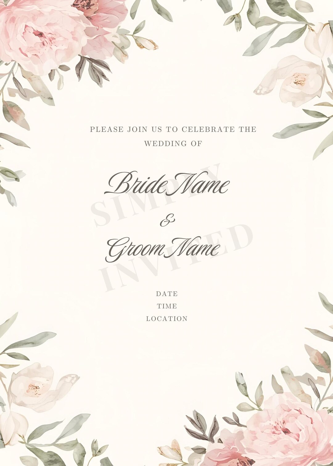 Custom Floral Wedding Invitation | Blush Pink, Elegant Script (digital ...