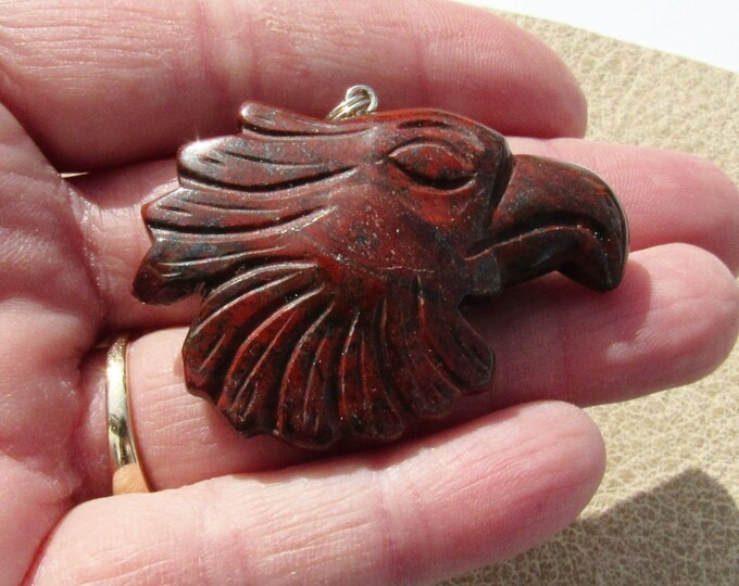 Eagle Head, 50mm Natural Brecciated Jasper Stone Pendant, Carved ...