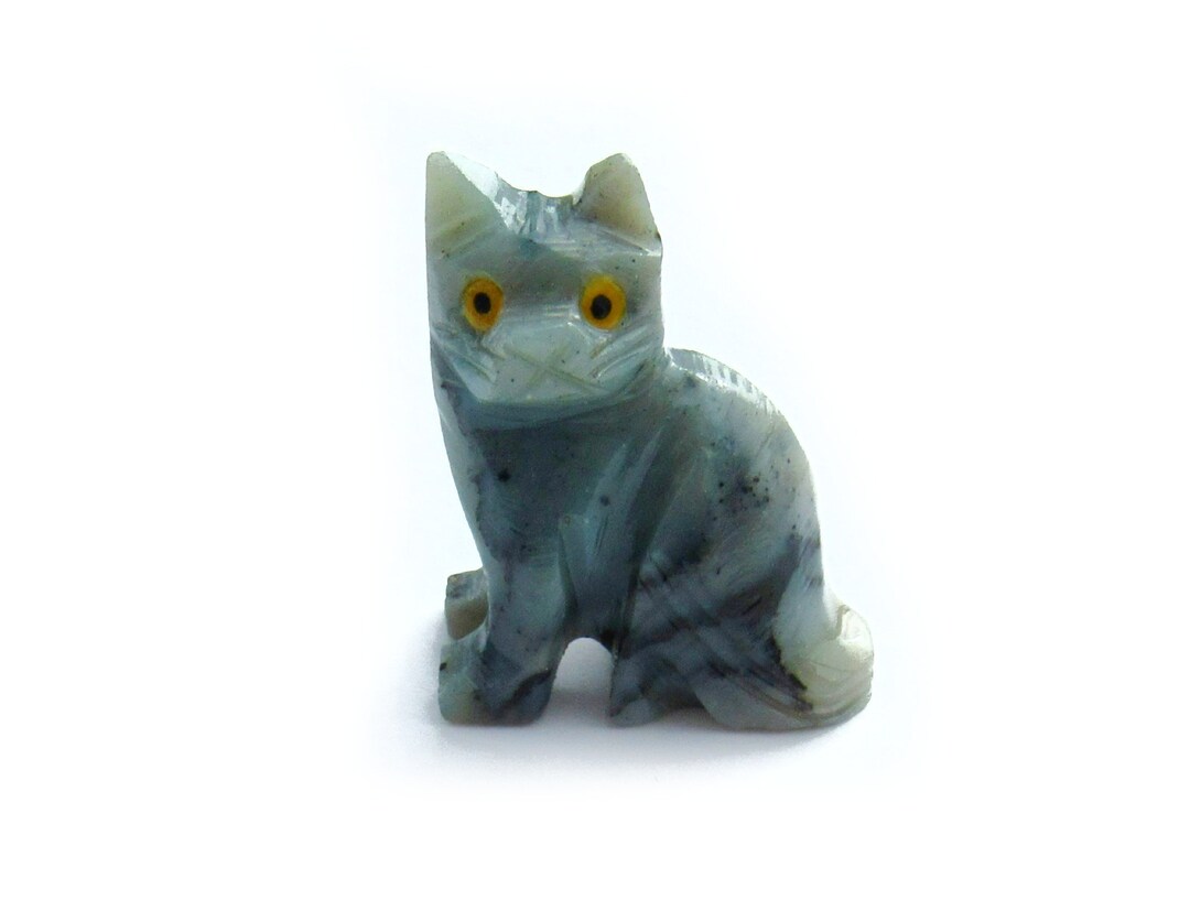 Carved Agate Stone Cat Figurine, Light Aqua Blue, Pocket Stone, Chakra ...
