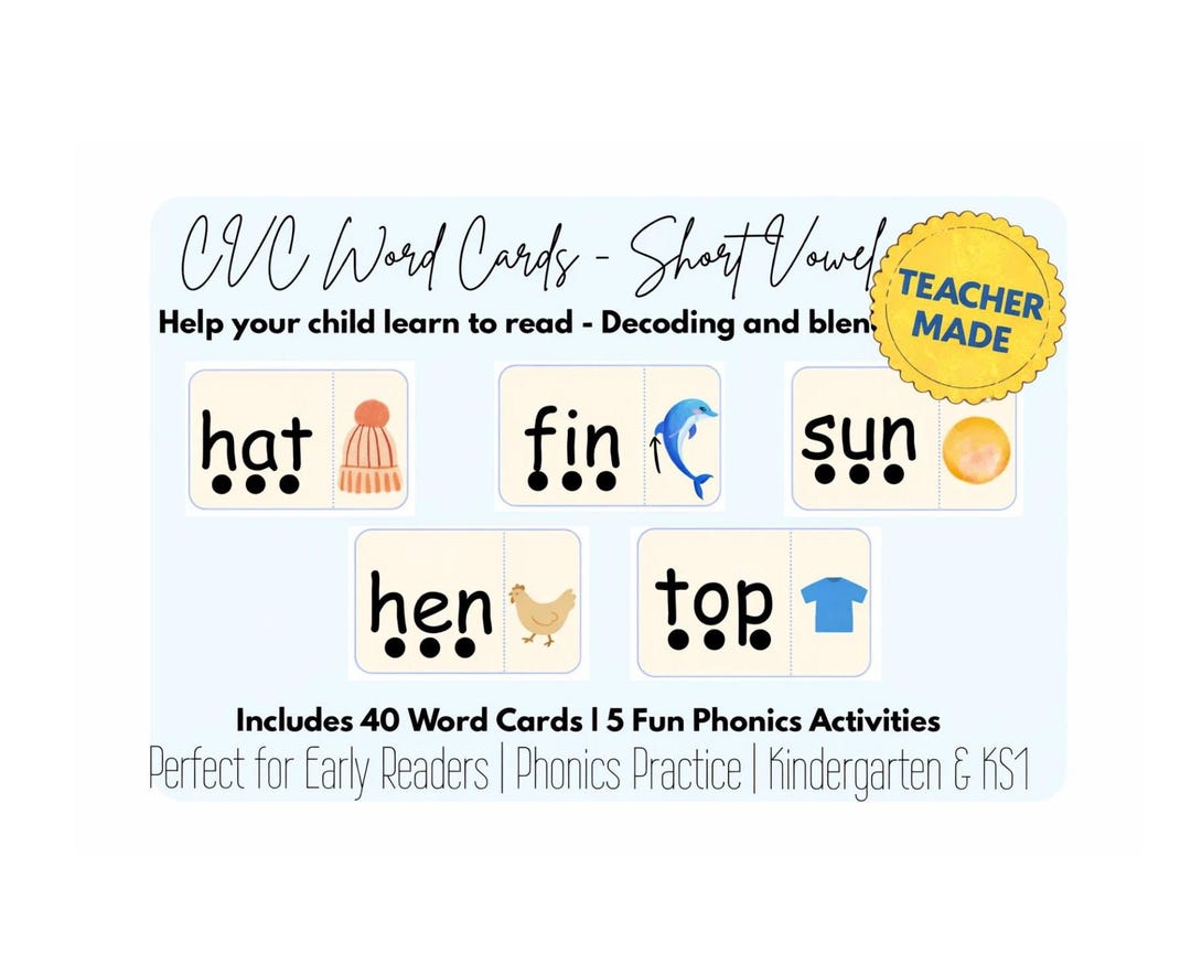 CVC Word Cards | Short Vowel Phonics Early Reading Activity | Teacher ...