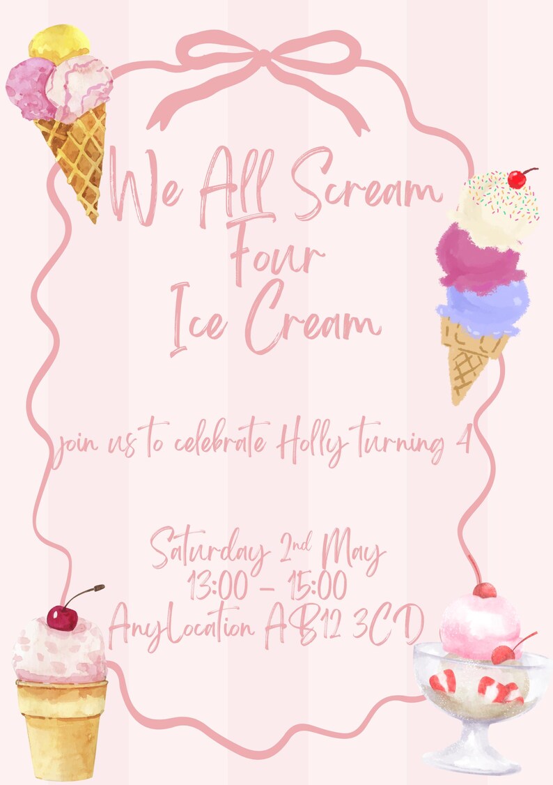 Ice Cream Birthday Invitation – "we All Scream Four" 4th Party Print - Etsy