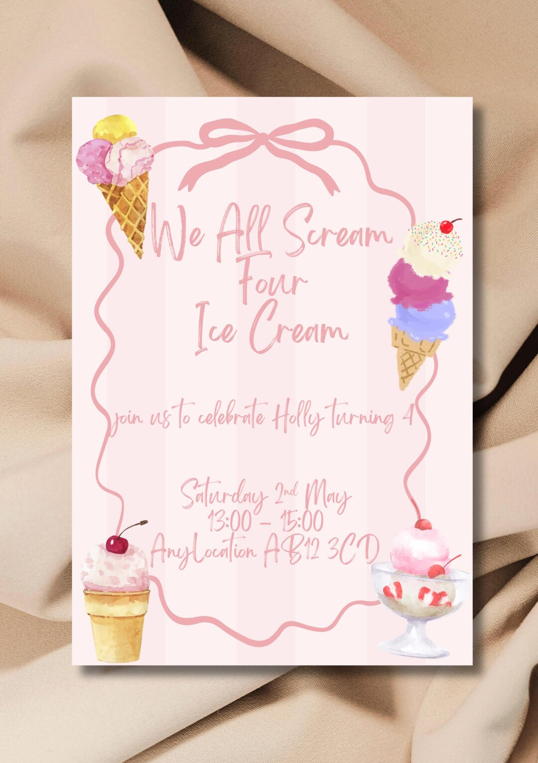Ice Cream Birthday Invitation – "we All Scream Four" 4th Party Print - Etsy