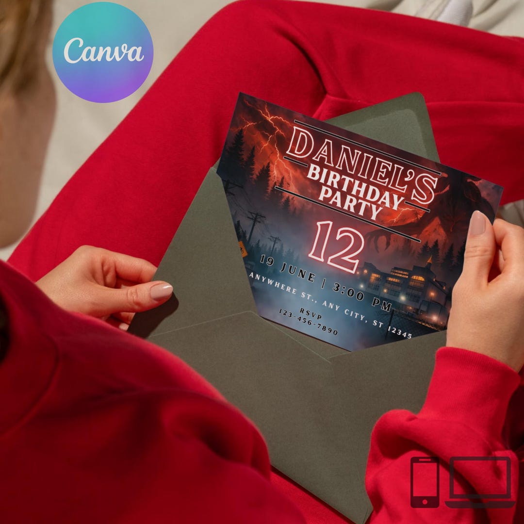 Editable Stranger Things Birthday Invitation | Canva Template ...