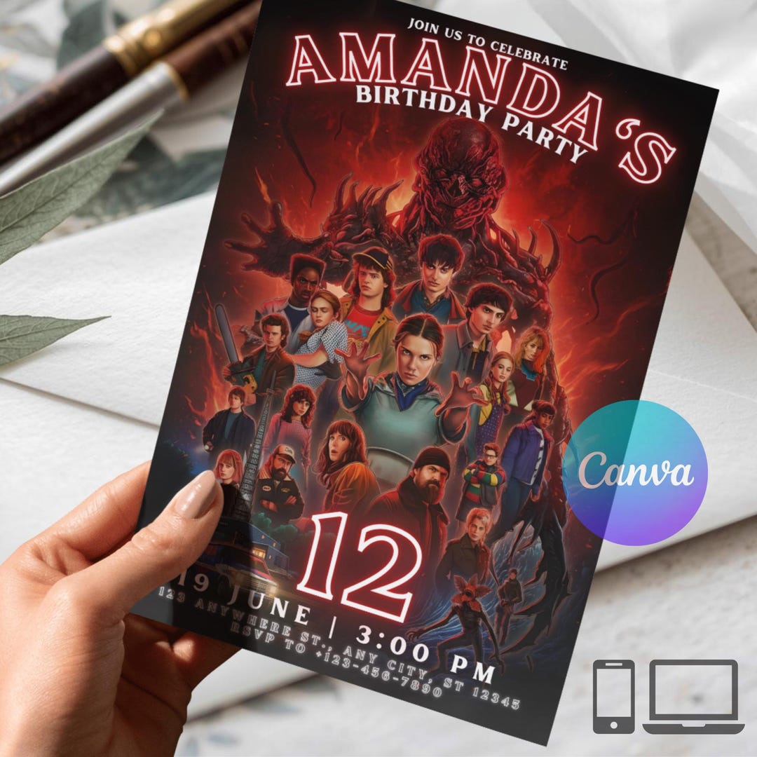 Editable Stranger Things Birthday Invitation | ANIMATED | MUSIC ...