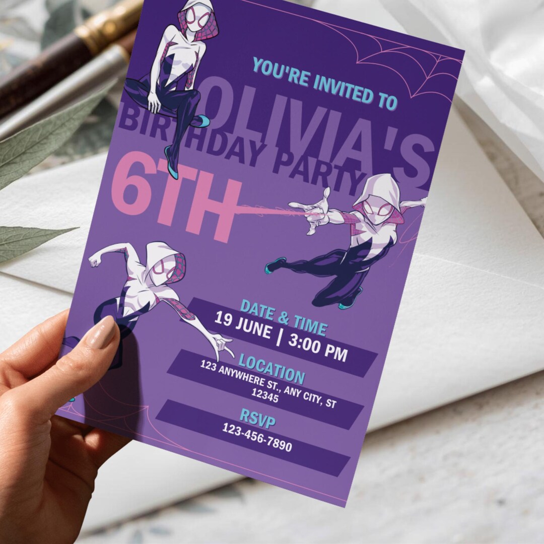 Editable Gwen Stacy Birthday Invitation | ANIMATED | Spider-woman ...