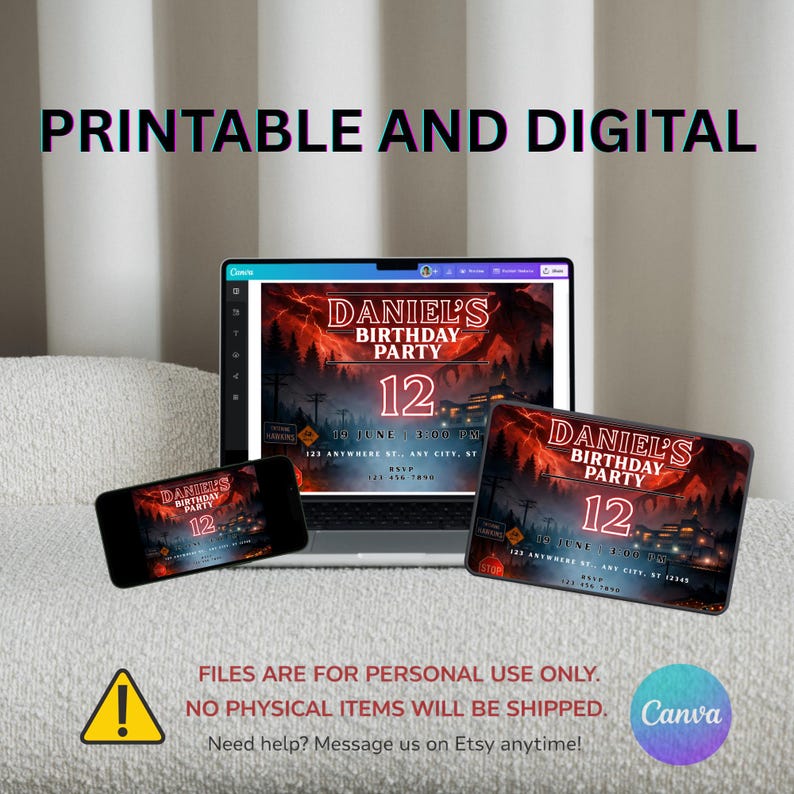 Editable Stranger Things Birthday Invitation | Canva Template ...