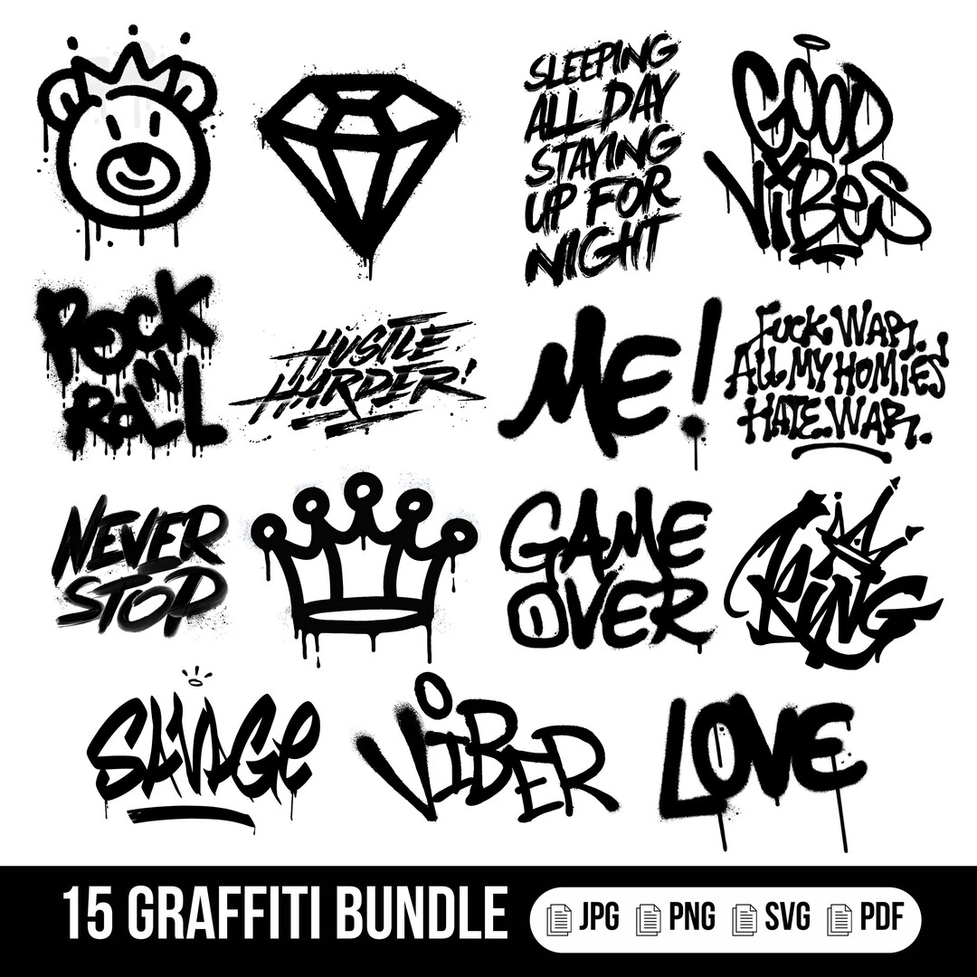 Paquete de 15 archivos SVG de graffiti / PNG de arte callejero ...
