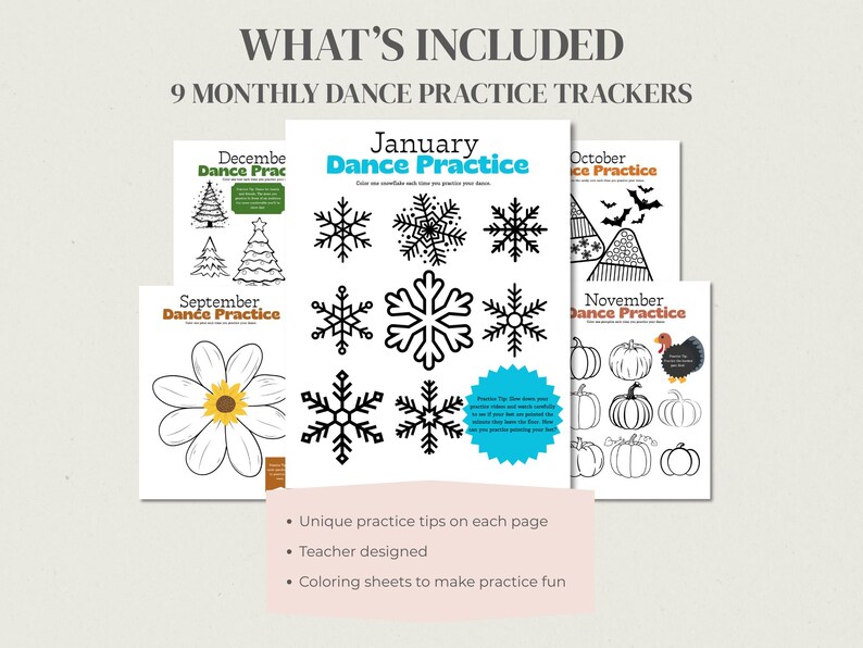 Dance Practice Tracker Printable | Monthly Coloring Sheets (ages 4-10 ...