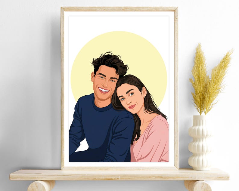 Custom Couple Portrait Illustration: Anniversary Gift for Him, Drawing ...
