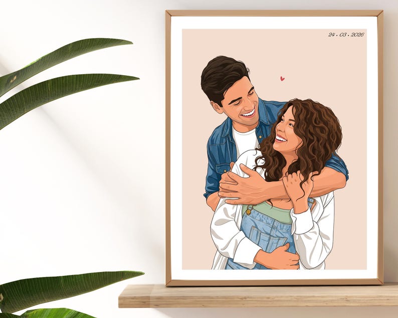 Custom Couple Portrait Illustration: Anniversary Gift for Him, Drawing ...