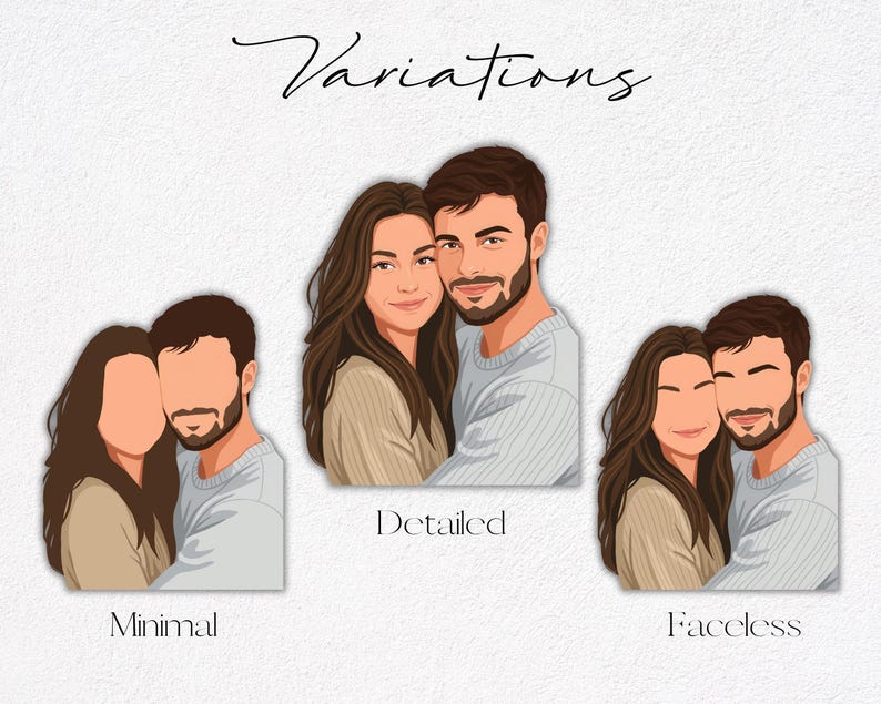 Custom Couple Portrait Illustration: Anniversary Gift for Him, Drawing ...