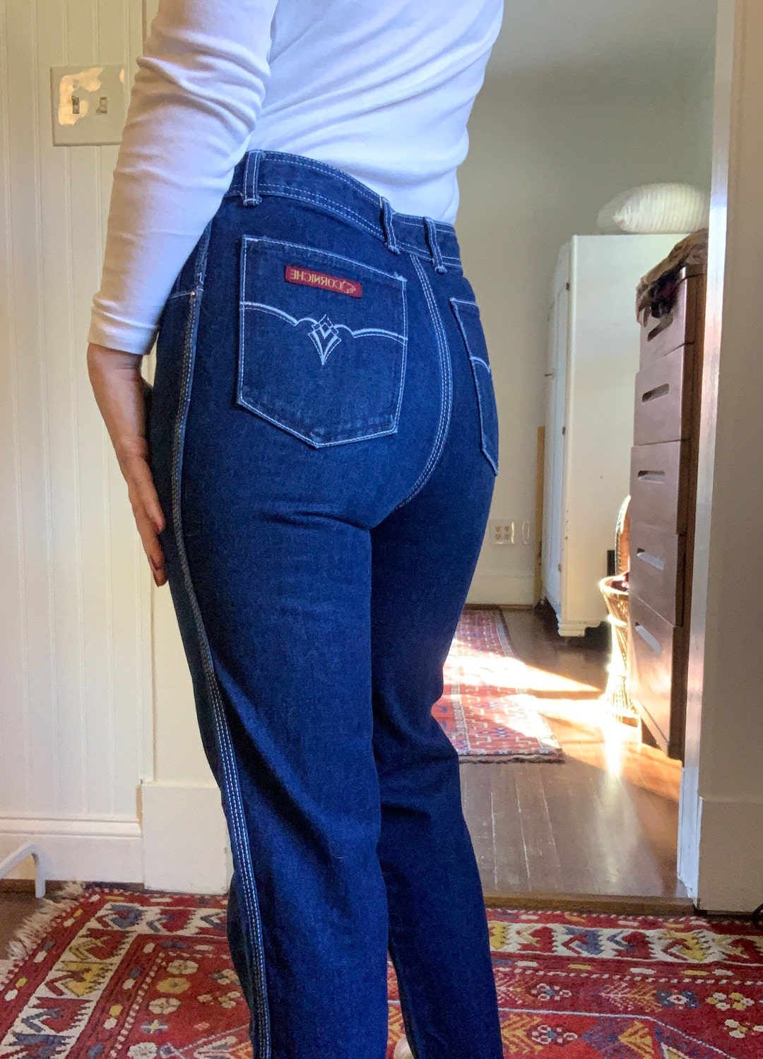 Vintage Corniche Dark Denim Jeans With Contrast Stitching - Etsy