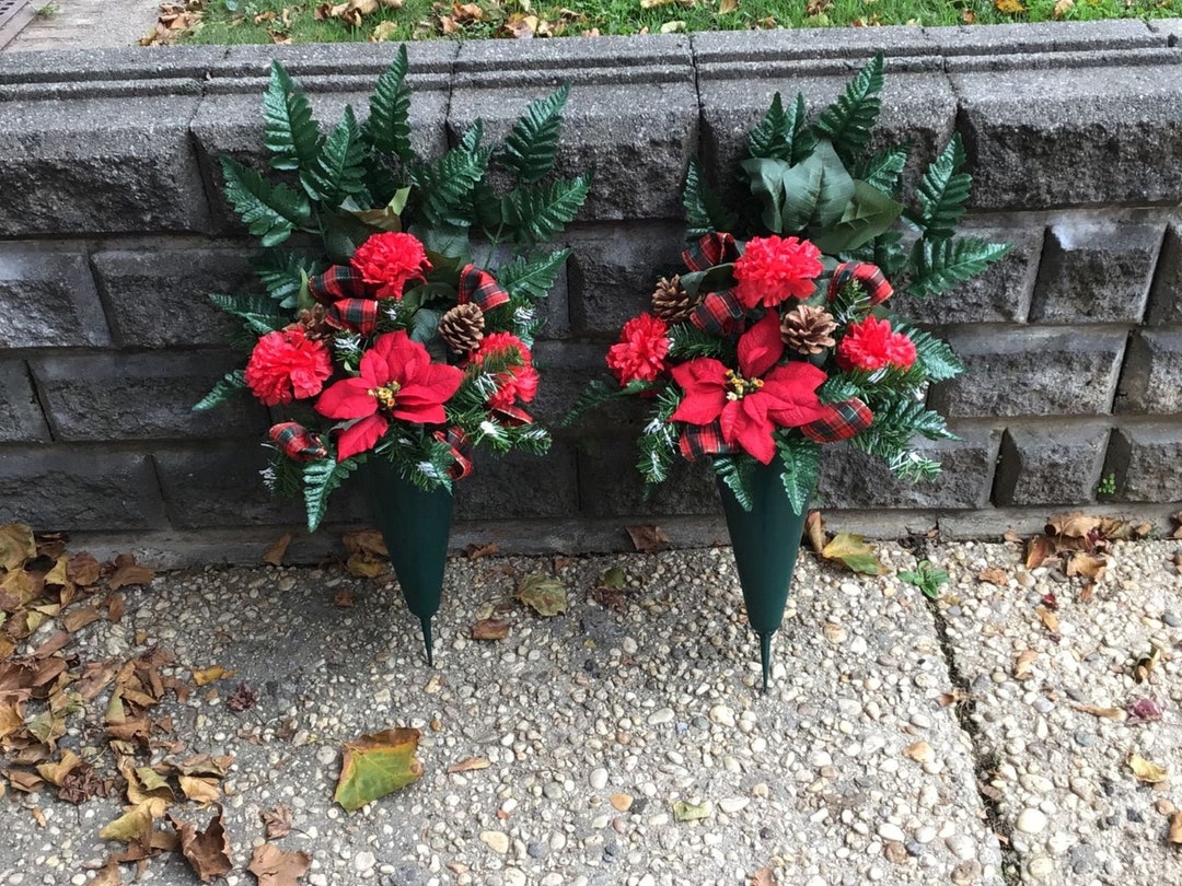 Christmas Cemetery Flowers, Cone Vase Arrangements, Floral Cones, Silk ...