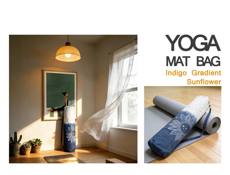 Hand-dyed Batik Sunflower Yoga Mat Bags, Indigo Gradient Cotton Canvas ...