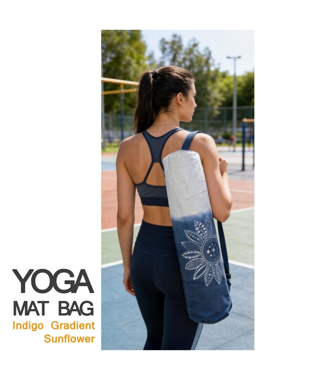 Hand-dyed Batik Sunflower Yoga Mat Bags, Indigo Gradient Cotton Canvas ...