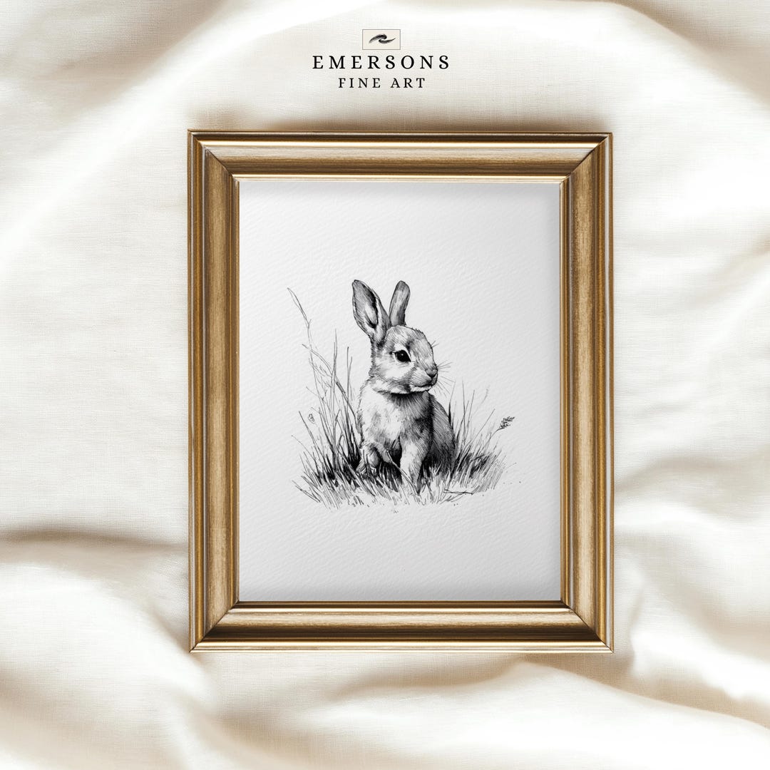 Vintage Bunny Sketch Printable Wall Art, Woodland Nursery Decor ...