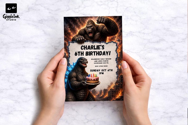 Godzilla X King Kong Birthday Invitation Template - Etsy UK