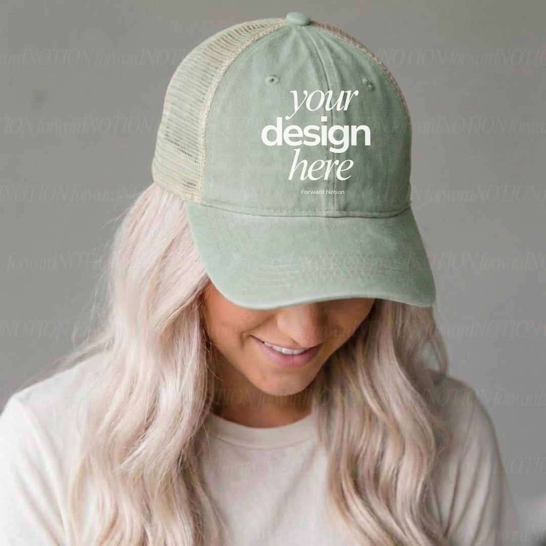 Infinity Her Tess Hat Mockup Sage Green Trucker Hat Mocks Mesh Baseball ...