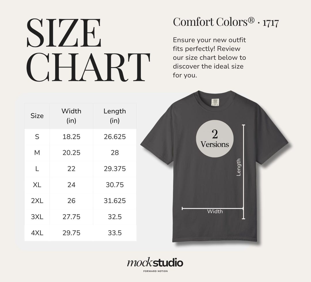 Comfort Colors 1717 Size Guide Quarter Zip Sweatshirt Mocks Size Chart ...